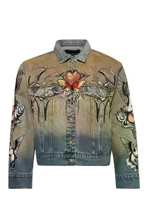 WHO DECIDES WAR BY EV BRAVADO Embroidered Trucker Jacket - Blue