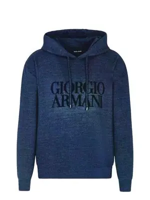 Giorgio Armani Logo Drawstring Hoodie - Blue