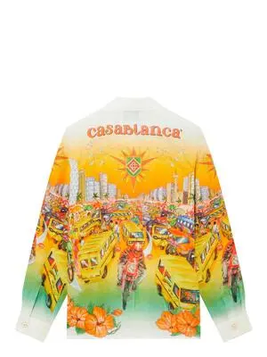 Casablanca Traffic Long Sleeve Linen Shirt - Multicolor