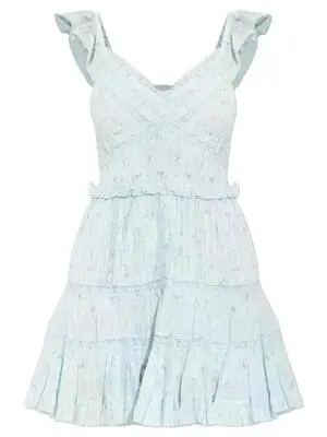 LoveShackFancy Presline Floral-print Mini Dress - Blue