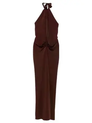 Raquel Diniz Gathered Halter Dress - Brown