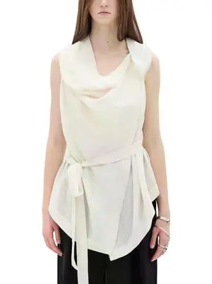 ANN DEMEULEMEESTER Asymmetric Waist-belt Blouse - Neutrals