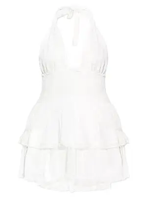 LoveShackFancy Tiered V-neck Mini Dress - White