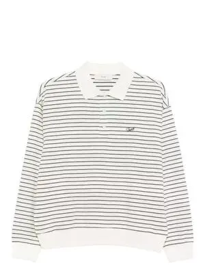 DUNST Striped Logo Polo Shirt - Neutrals