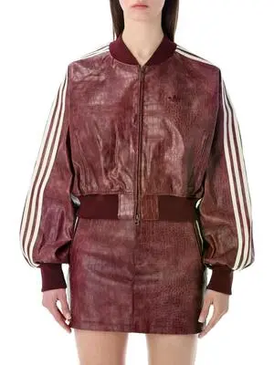 Adidas Crocodile-effect Stripe Bomber Jacket - Red