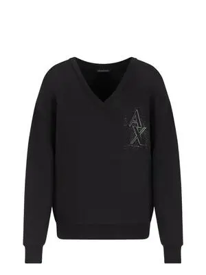 Armani Exchange Embellished V-neck Sweatshirt - Black
