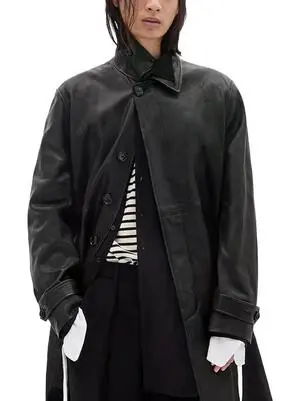ANN DEMEULEMEESTER Leather Single-breasted Coat - Black