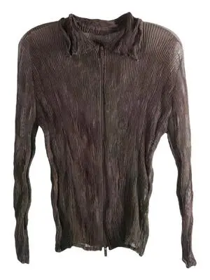 Issey Miyake Pleated Zip Top - Brown