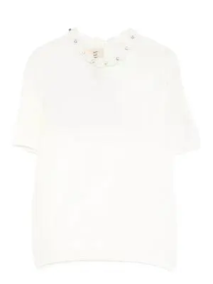 Valentino Garavani Embellished Scalloped Virgin Wool Blouse - White