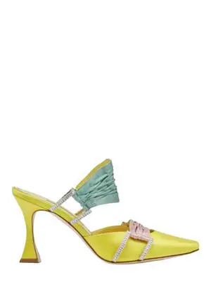Manolo Blahnik Chinci Embellished Pleated Mules - Yellow