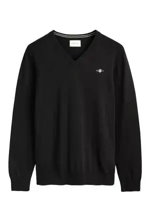 Gant V-neck Logo Sweater - Black