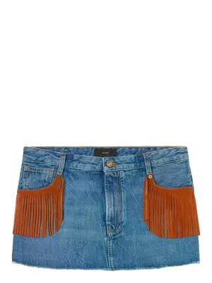 Alanui Fringed-detail Mini Denim Skirt - Blue
