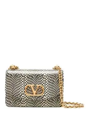 Valentino Garavani Logo-plaque Snakeskin Shoulder Bag - Black