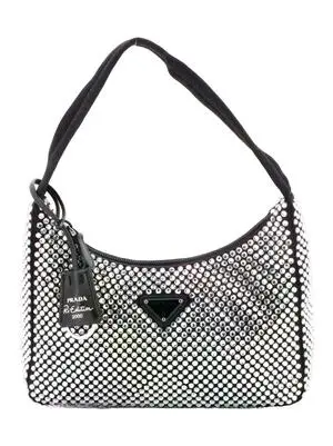 Prada Re-edition 2000 Crystal Embellished Mini Hobo Bag - Black