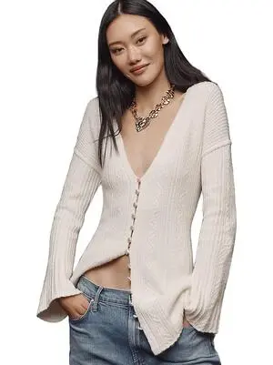 Anthropologie V-neck Buttondown Sweater - Eggnog
