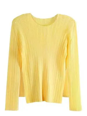 Issey Miyake Pleated Long-sleeved Top - Yellow