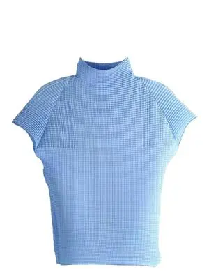 Issey Miyake Pleated High-neck Top - Blue