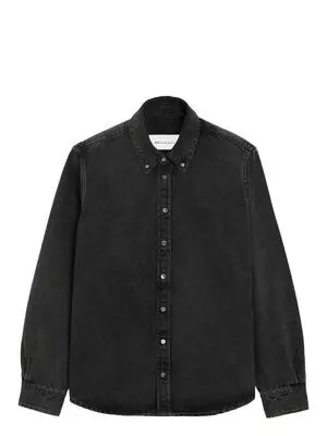 AMI Paris De Coeur Embroidered Denim Shirt - Grey