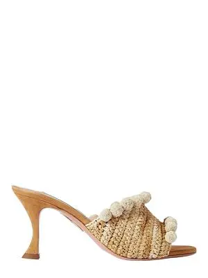 AQUAZZURA Pompom-embellished Raffia Mules - Neutral