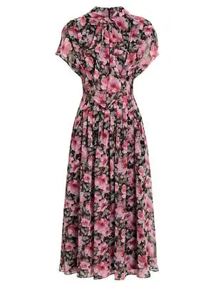 MIKAEL AGHAL Floral-Print Crepe De Chine Midi Dress With Pussy-Bow