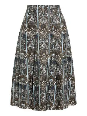 EMILIA WICKSTEAD Pleated Paisley-print Silk-twill Skirt - Brown