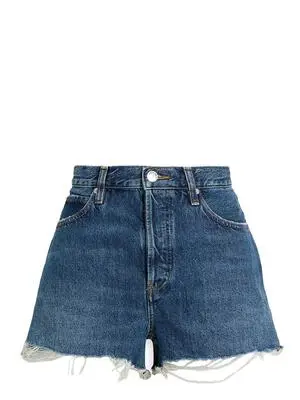 FRAME The Dare Frayed Denim Shorts - Mid Denim