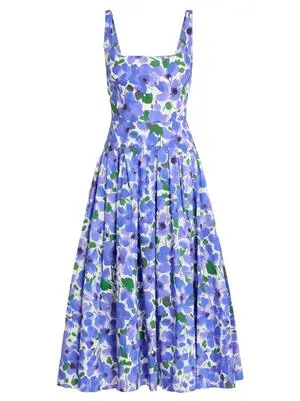 Carolina Herrera Floral-print Cotton-blend Poplin Midi Dress - Royal Blue
