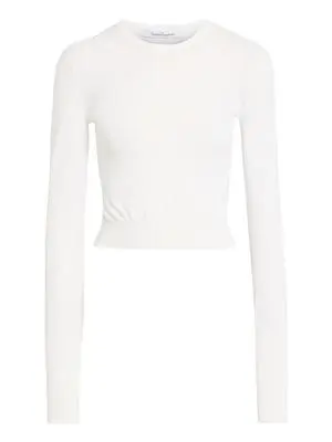 Another Tomorrow Cropped Stretch-knit Sweater - White