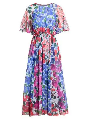 Carolina Herrera Floral-print Crepe De Chine Midi Dress - Light Blue