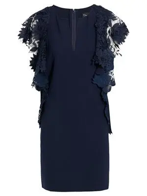 Oscar De La Renta Guipure Lace-paneled Wool-blend Mini Dress - Navy