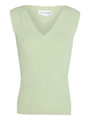 Victoria Beckham Ribbed Cotton-blend Top - Light Green