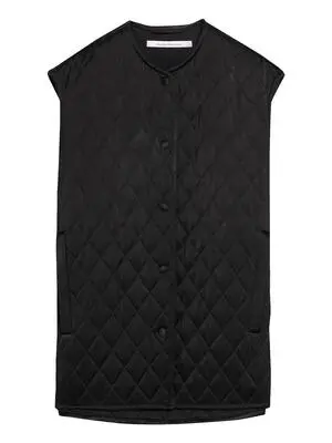 Another Tomorrow Quilted Padded Satin Vest - Black