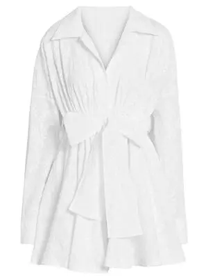 Norma Kamali Embroidered Cotton-voile Mini Shirt Dress - White