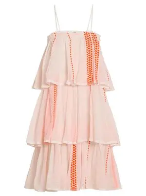 LEMLEM Tiered Cotton-blend Jacquard Dress - Baby Pink