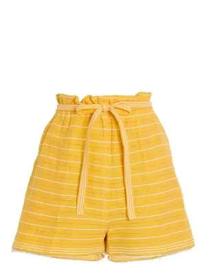 LEMLEM Belted Striped Cotton Shorts - Saffron
