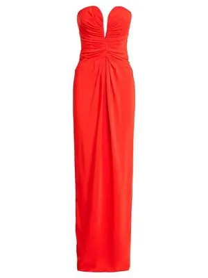 Oscar De La Renta Strapless Ruched Crepe Gown - Tomato Red