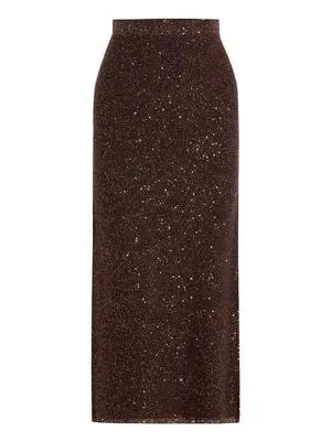 Altuzarra Sequin-embellished Knitted Midi Skirt - Chocolate
