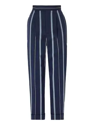Ralph Lauren Evane Pleated Striped Tapered Pants - Navy