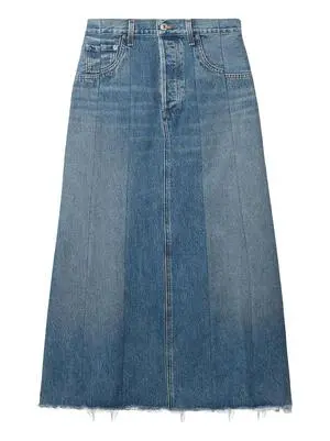 Citizens Of Humanity Raian Frayed Paneled Denim Midi Skirt - Mid Denim