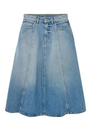 B Sides Simone Paneled Denim Midi Skirt - Light Denim