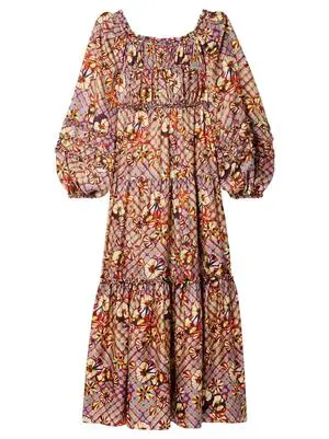Ulla Johnson Anastasia Lace-up Printed Silk-habotai Midi Dress - Multicolor