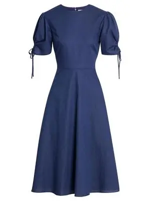 MIKAEL AGHAL Cotton And Linen-blend Dress - Navy