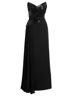 Badgley Mischka Strapless Sequin-embellished Crepe Gown - Black