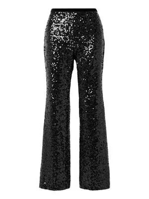 LoveShackFancy Journee Sequined Crepe Pants - Black