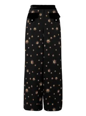 Camilla Printed Woven Flared Pants - Black