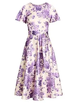MIKAEL AGHAL Floral-print Satin Midi Dress - Purple