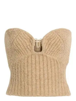 Cult Gaia Ellison Strapless Cropped Ribbed-knit Top - Beige