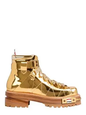 Thom Browne Mirrored-leather Hiking Boots - Gold