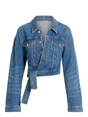 Alexander Wang Cropped Wrap Denim Jacket - Mid Denim
