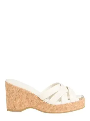JIMMY CHOO Maribou Leather Wedge Sandals - Off-white